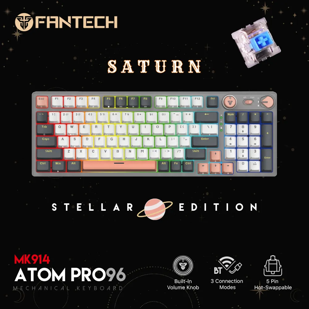 Tastatura Mehanicka Gaming Fantech MK914 RGB Atom PRO96 Wireless Saturn (blue switch)