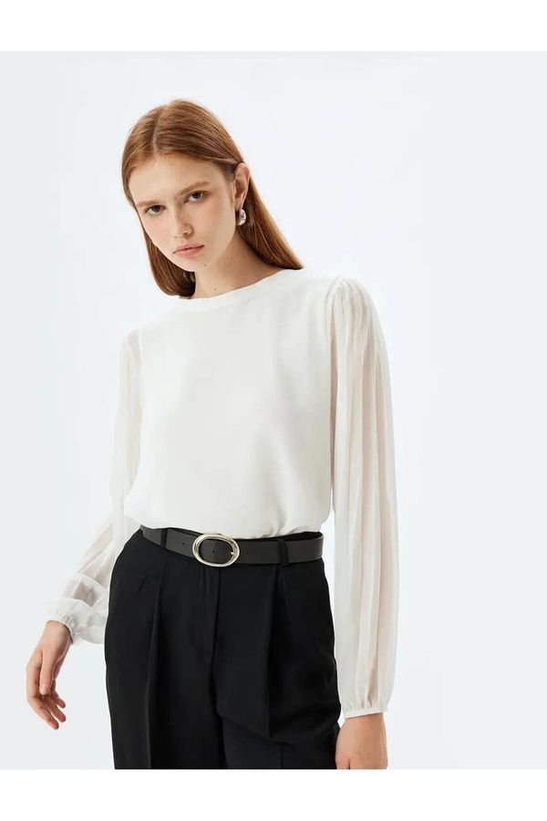 KOTON CHIFFON BLOUSE ROUND NECK LONG PLEATED TULLE SLEEVES