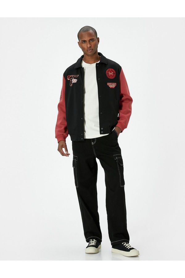 KOTON COLLEGE JACKET EMBROIDERED SNAP BUTTONS POCKET CLASSIC COLLAR