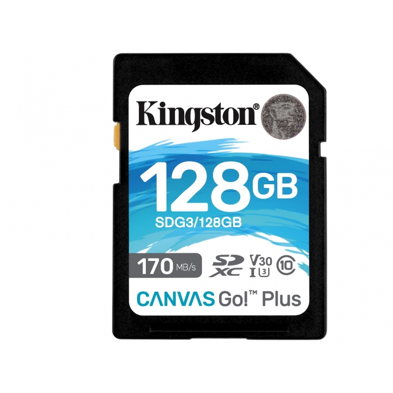 Kingston Canvas Go! Plus 128GB SDXC Memory Card, 170/90MB/s Read/Write, U3, V30