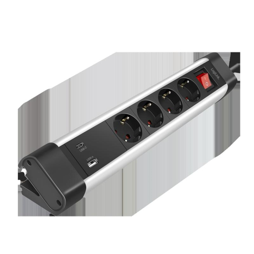 Logilink produžni kabl 4 mesta, 1 x USB A, 1 x USB C, prekidač, stalak, 1.5m, aluminium