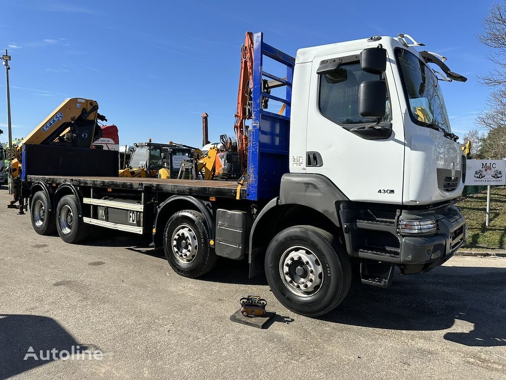 Renault KERAX 430 DXI 8x4 + CRANE EFFER 305/6S - 7m20 PLATFORM - 5/6F RO kamion s ravnom platformom