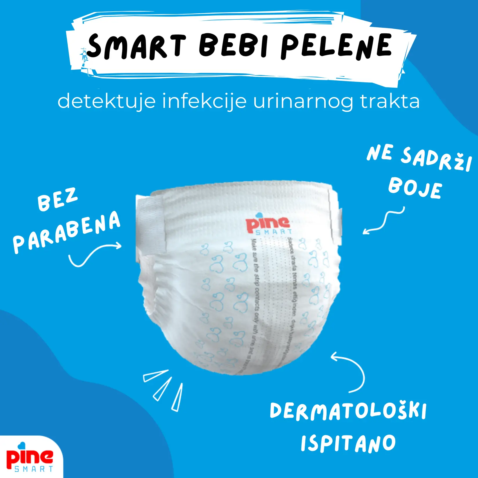 Pine Smart Pelena za bebe za detekciju infekcije urinarnog trakta, Mini, 3-6kg