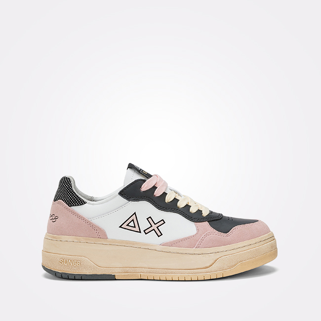 Sun68 Basket Love Lady leather and suede sneaker Pink/black