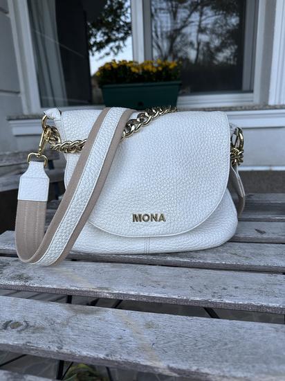 MONA Kožna bela torba dva kajisa 27cm