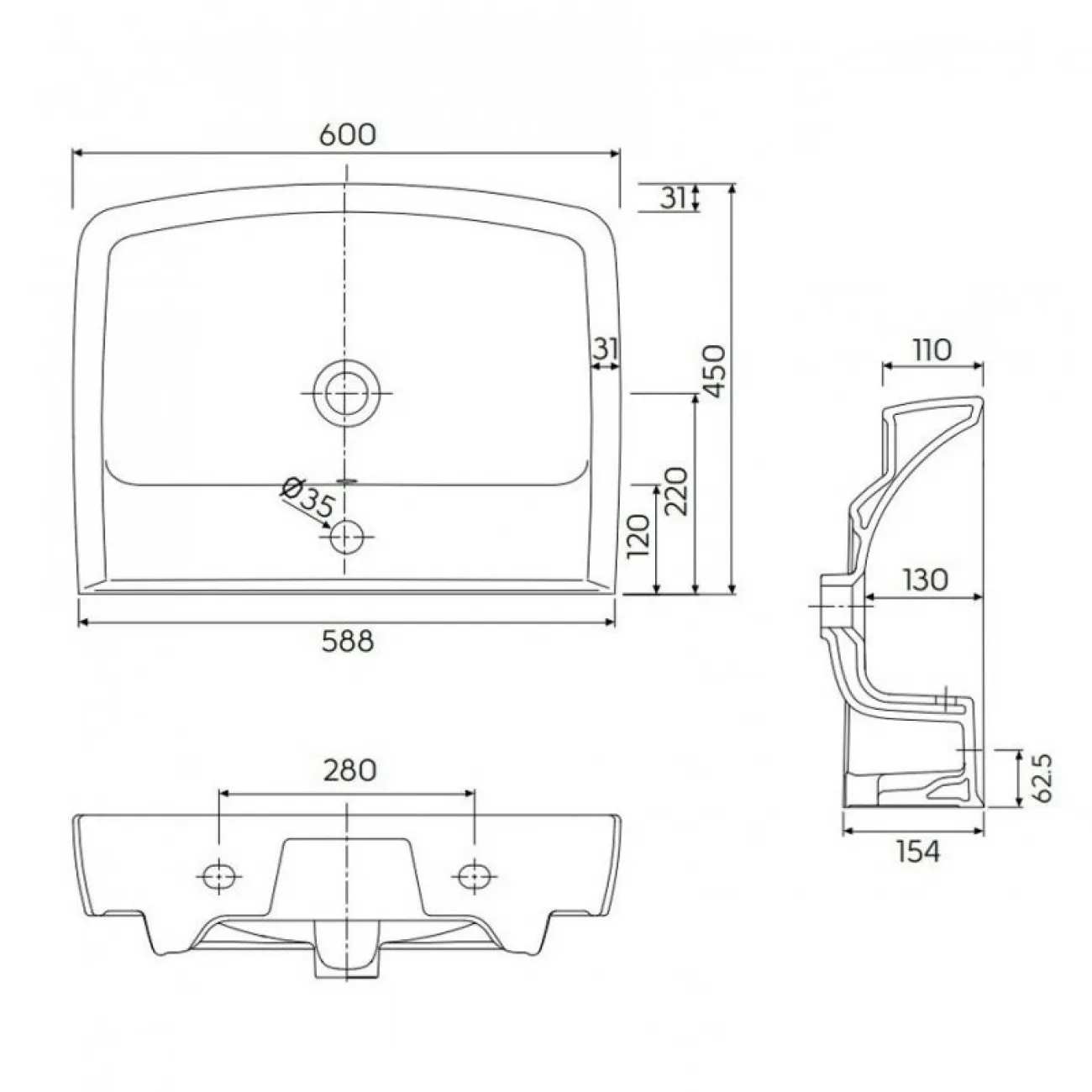 LAVABO 60X45 REKORD KOLO