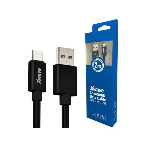 Xwave Kabl USB2.0 na Micro USB 2M,2A,aluminium,upleteni,crni