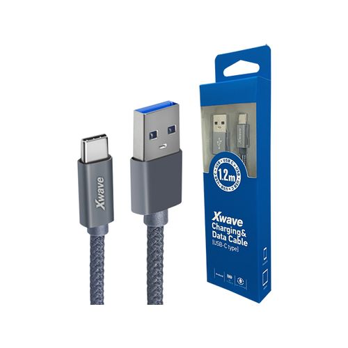 Xwave Kabl USB Tip C muški na Tip A muški 1.2M 3A, PVC tamno sivi pleteni