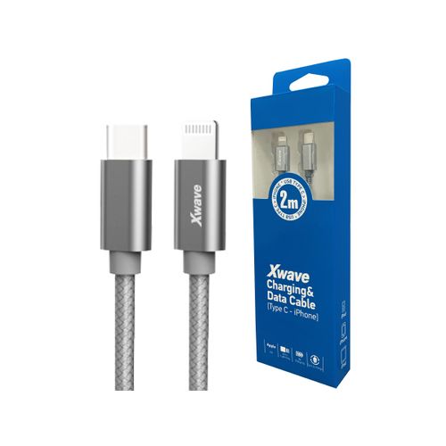 Xwave Kabl USB Tip-C za IPHONE 2M 3A,lightning aluminium,upleteni,tamno sivi