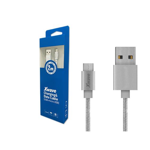 Xwave Kabl USB2.0 na Micro USB 2M,2A,aluminium,upleteni srebrni