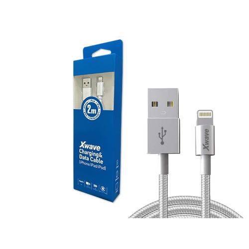 Xwave Kabl USB IPHONE 2M 3A,lightning aluminium,upleteni srebrni