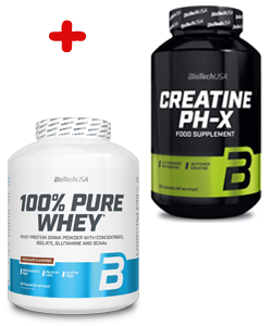 BIOTECH 100% PURE WHEY 2,3KG + CREATINE PH-X 210 KAPSULA