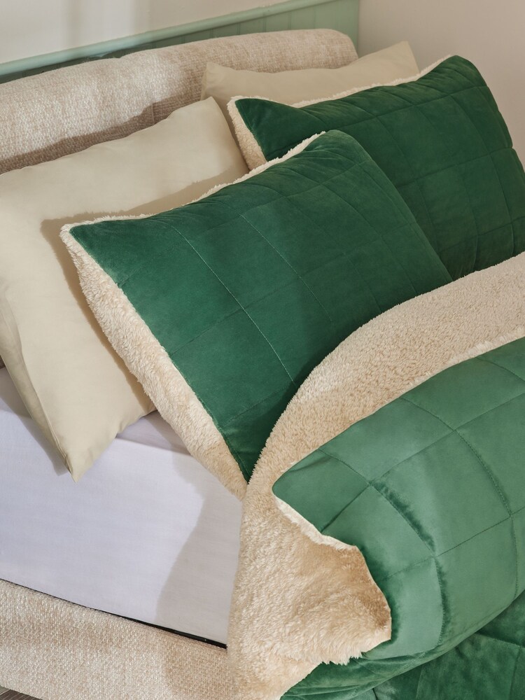 Green Brooklyn Quilted Velvet Duvet Cover and Pillowcase Set