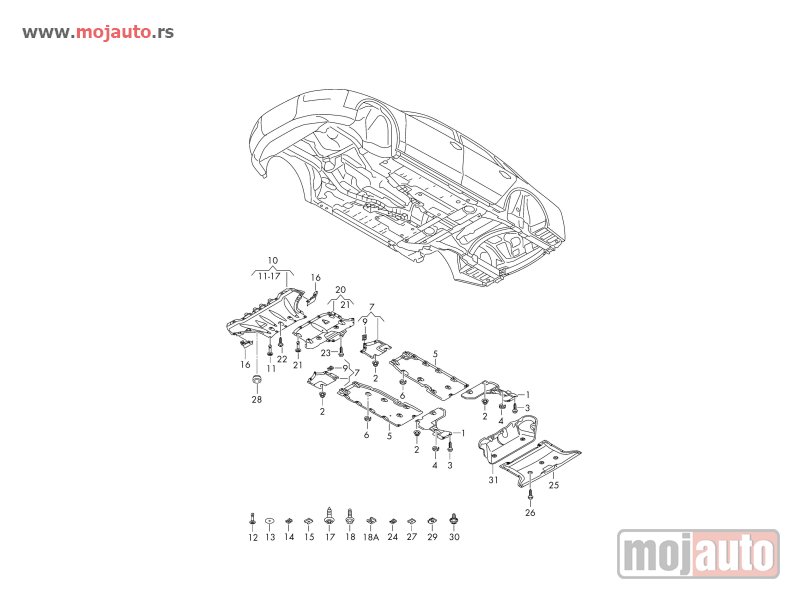 Audi A8 Zastita Poda Srednja Desno 09-13,NOVO