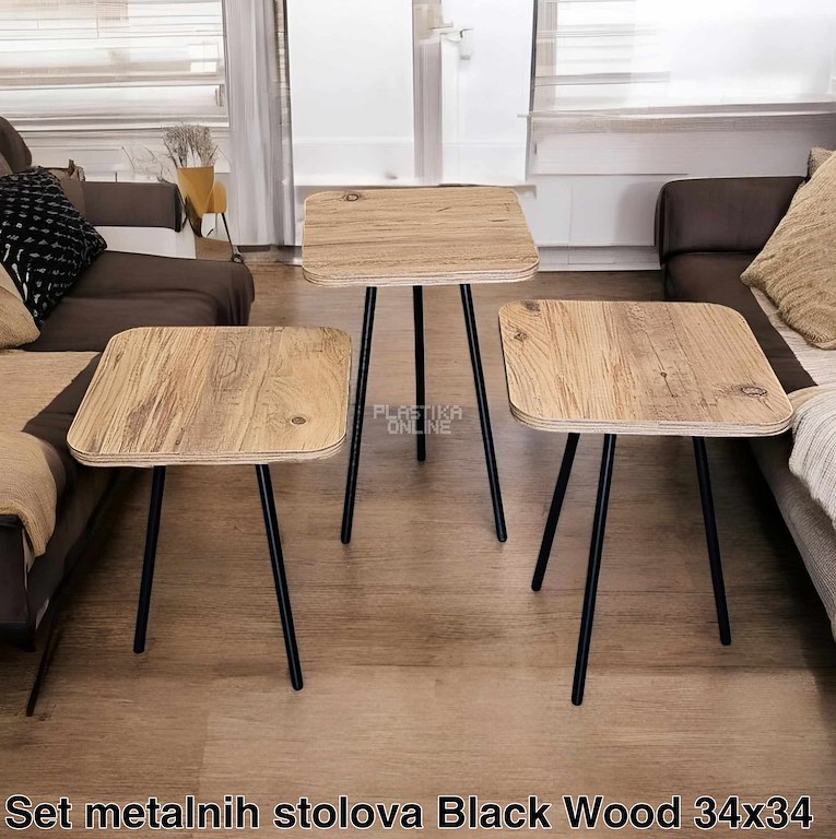 Set metalnih stolova Black Wood 34 x 34