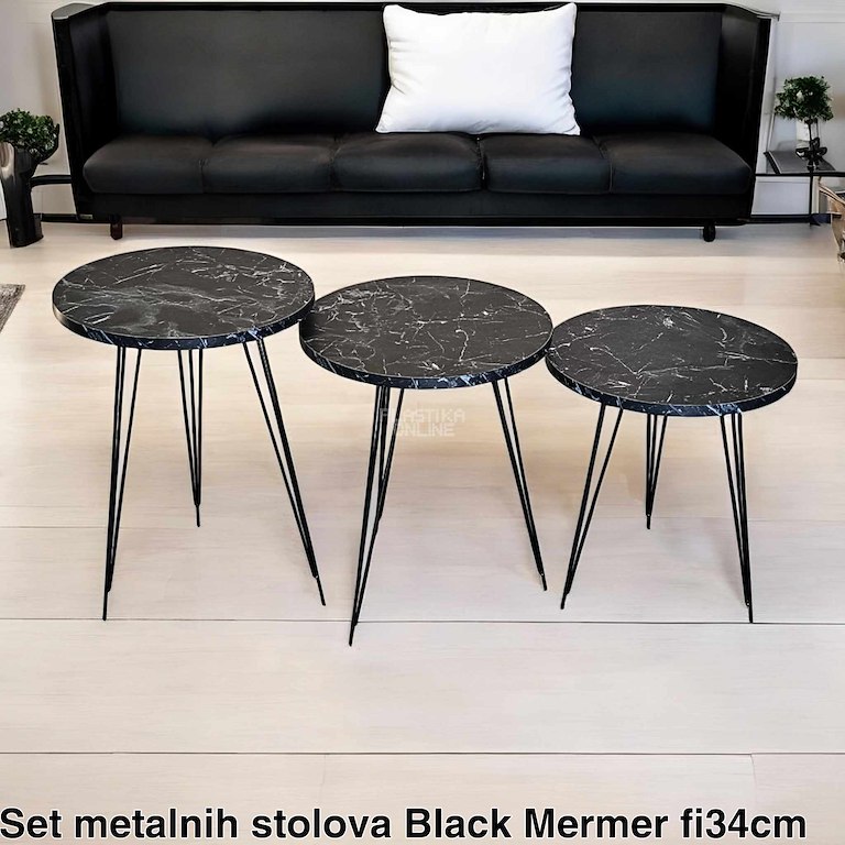 Set Metalnih Stolova fi 34 Black Mermer