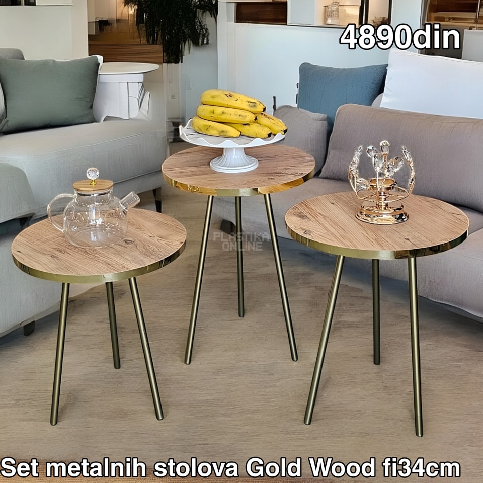 Set Metalnih Stolova GOLD WOOD fi 34 – okrugle nogice