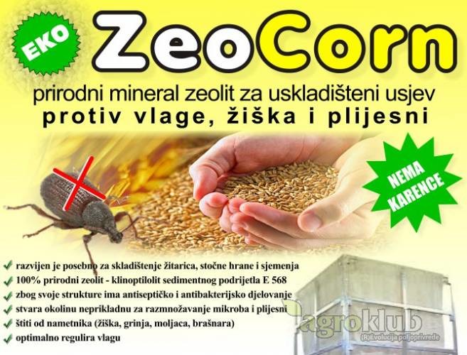 ZeoCorn zeolit za zaštitu skladištenog žita i kukuruza od aflatoksina, plijesni i žiška