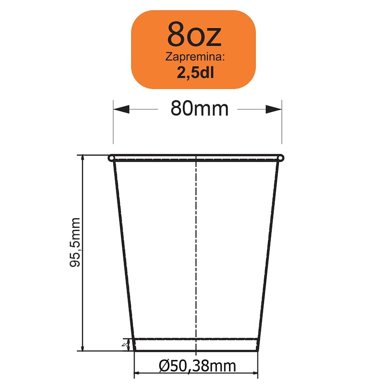 Čaša karton 8oz, 50/1