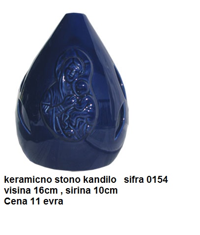 Stono kandilo
Keramičko stono kandilo, visine 16cm, širine 10cm.
Dostupno u različitim bojama.