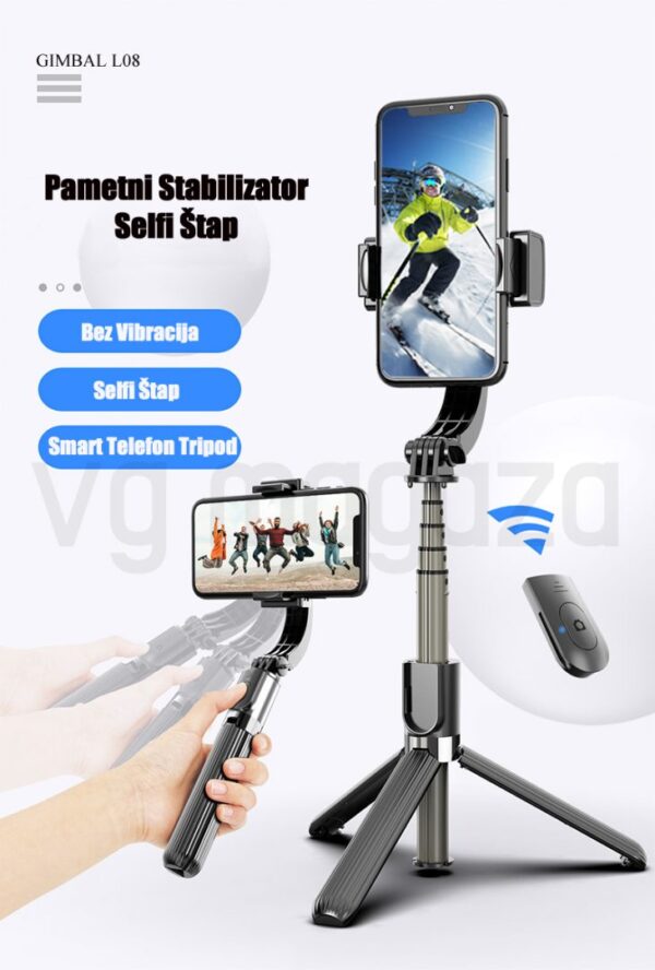 Gimbal L08 pametni stabilizator selfi štap sa Bluetooth daljinskim upravljačem