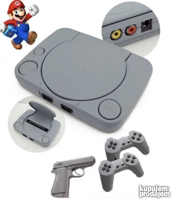 Konzola sa retro igricama dva dzojstika i pistoljem
