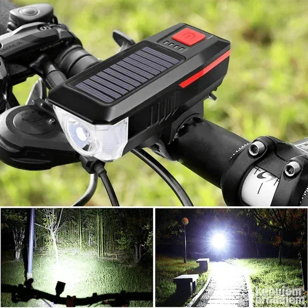 Lampa za bicikl USB punjiva + solarno punjenje + sirena – Lampa za bicikl USB punjiva + solarno punjenje + sirena