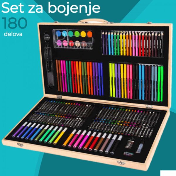 Set bojice u drvenom koferu 180 delova – Set bojice u drvenom koferu 180 delova