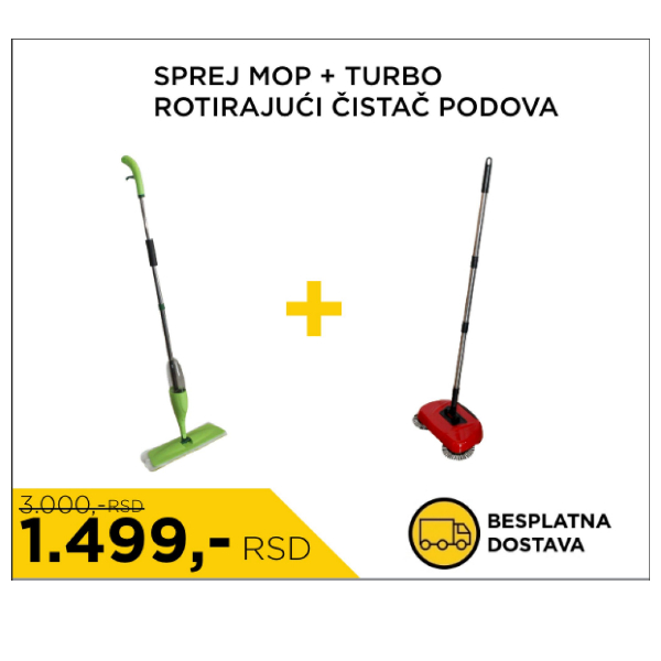 Sprej mop + Turbo rotirajući čistač podova po Brutalno niskoj ceni