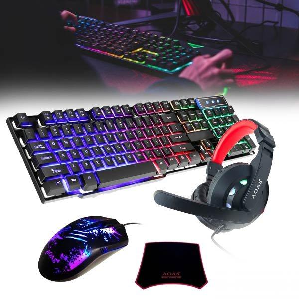 Svetleca tastatura, mis, slusalice podloga Gejmerski set – Svetleca tastatura, mis, slusalice podloga Gejmerski set