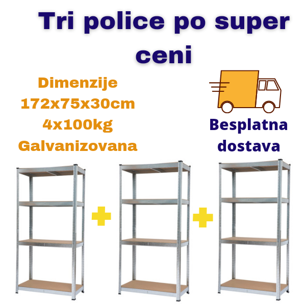 Tri police po super ceni 172x75x30cm, 4x100kg galva