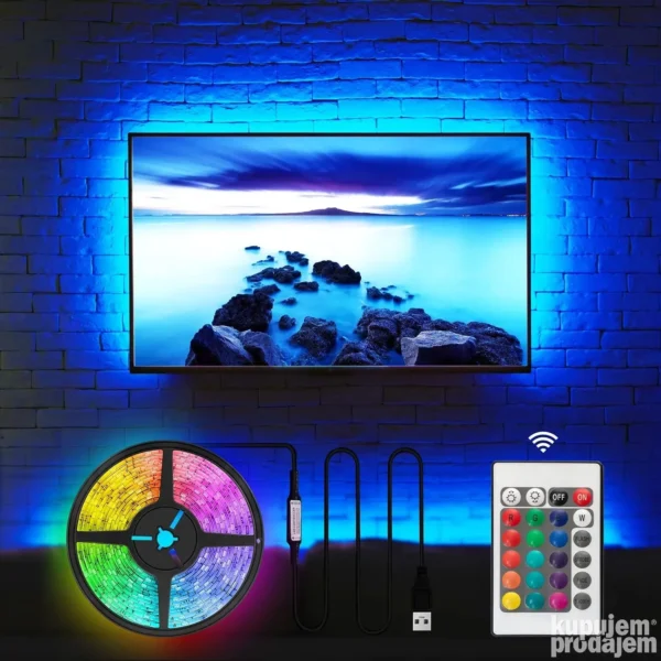 USB LED RGB Traka 5M za tv monitor televizor + daljinski – USB LED RGB Traka 5M za tv monitor televizor + daljinski