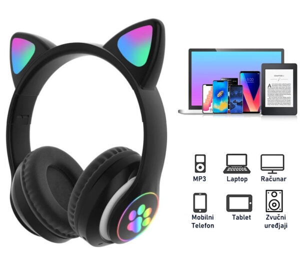 Višenamenske mačkaste slušalice Bluetooth LED – Cat super bass