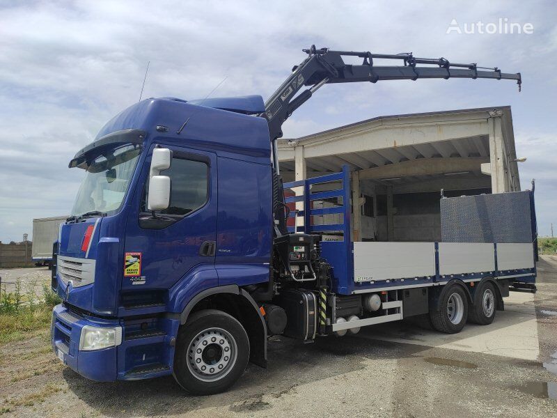 Renault PREMIUM 460.26 CON GRU, RAMPE + VERRICELLO kamion s ravnom platformom