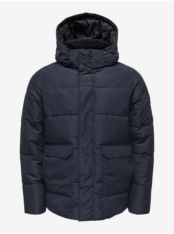 MEN'S QUILTED WINTER JACKET ONLY & SONS CARL DARK BLUE - MEN