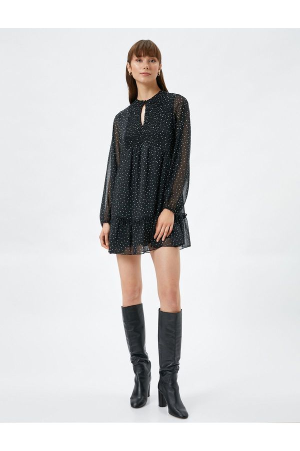 KOTON MINI CHIFFON POLKA DOT DRESS WINDOW DETAILED GIMPED