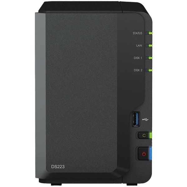 Synology DiskStation DS223, Tower, 2-bays 3.5 SATA HDD SSD, CPU 4-core 1.7 GHz, 2 GB DDR4 non-ECC, RJ-45 1GbE LAN Port, 3 x USB 3.2 Gen 1 P