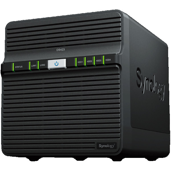 Synology DiskStation DS423, Tower, 4-Bays 3.5 SATA HDD SSD, CPU 4-core 1.7 GHz, 2 GB DDR4 non-ECC, 2 x 1GbE RJ-45, 2 X USB 3.2, 2.21 kg, 2y