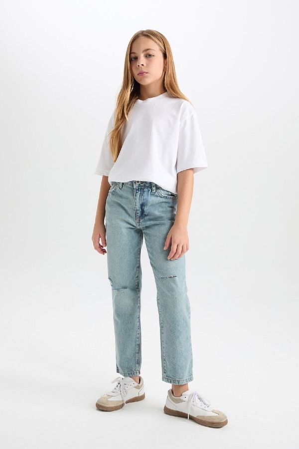 DEFACTO GIRL MOM FIT RIPPED DETAIL SKINNY LEG JEANS