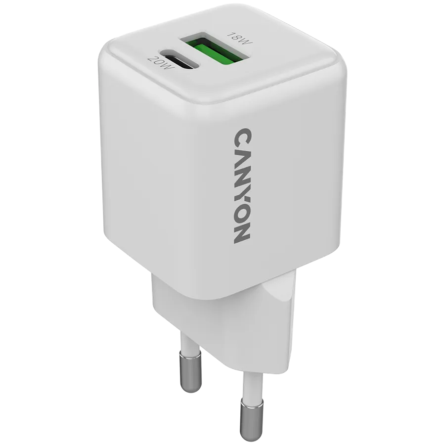 CANYON charger CU20AC GaN 20W 1xPD 1xQC EU White
