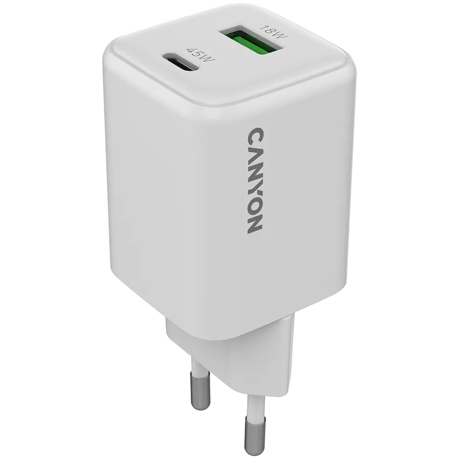 CANYON charger CU45AC GaN 45W 1xPD 1xQC EU White