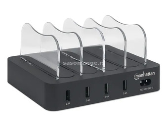 USB punjač 4-port Manhattan 102261 5V/2.4V/34W/držač za telefon Crni