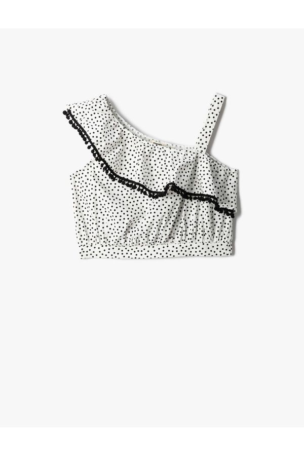 KOTON CROP TOP ONE-SHOULDER FRILLY SLEEVELESS POLKA DOT COTTON