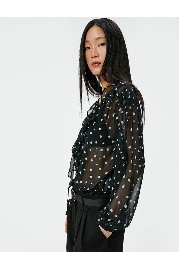 KOTON POLKA DOT BLOUSE TULLE RUFFLED NECKERCHIEF LONG SLEEVE