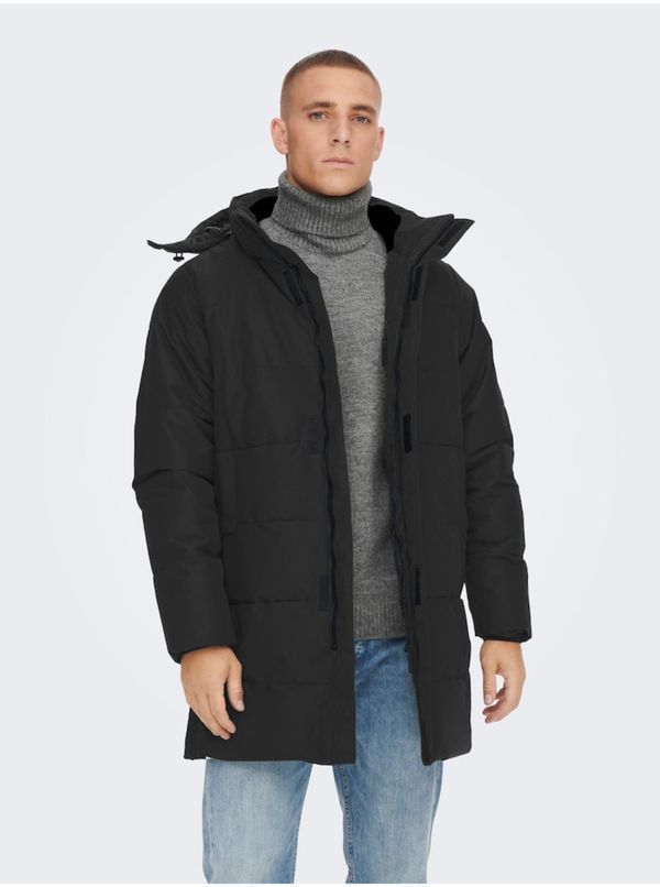 MEN'S BLACK QUILTED WINTER COAT ONLY & SONS CARL - MEN