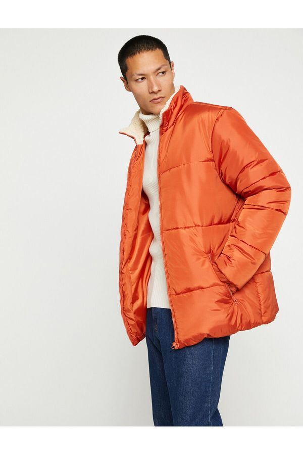 Koton Shiny Puffer Jacket Stand Collar Zippered Pocket Detailed Waterproof