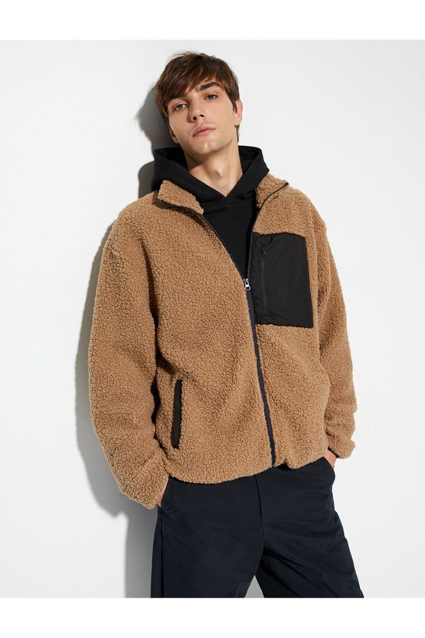 KOTON PLUSH JACKET ZIPPERED POCKET DETAIL HIGH NECK