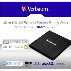 VERBATIM BLU-RAY REZACI ULTRA HD4K EXTERNI BLU-RAY USB-C CRN+NERO SOFTWARE