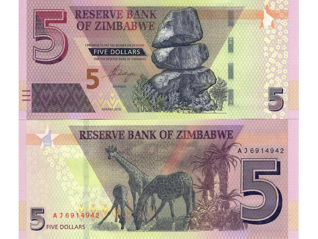 ZIMBABWE 5 Dollars 2019 UNC, P-102