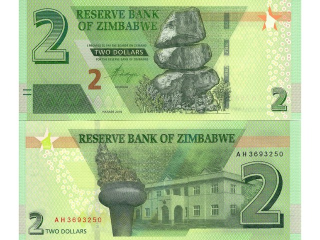 ZIMBABWE 2 Dollars 2019 UNC, P-101